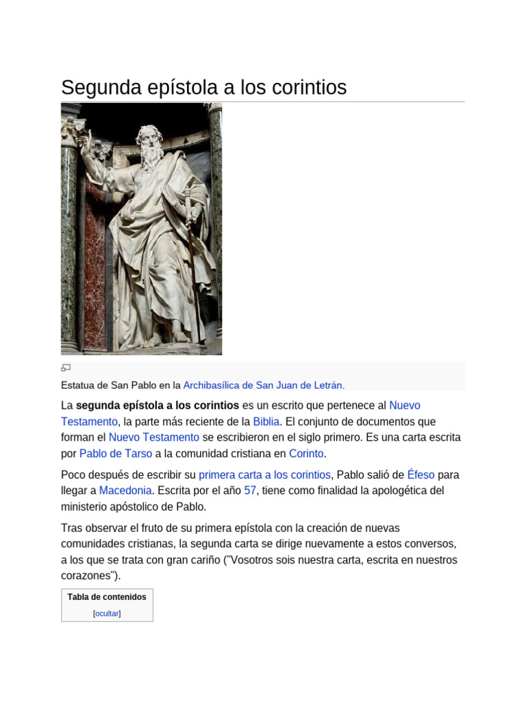 Segunda Epístola A Los Corintios | PDF | Pablo el apóstol | Primera epístola a los corintios