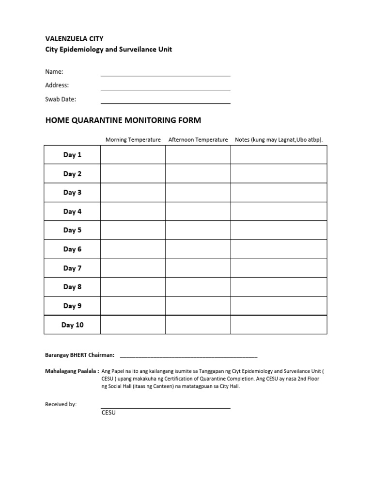 Quarantine Monitoring Form | PDF