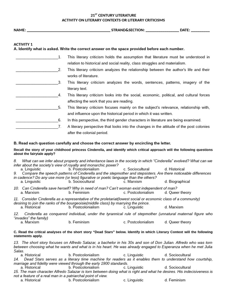 Literary Criticism Activity Guide | PDF | Postcolonialism | Marxism