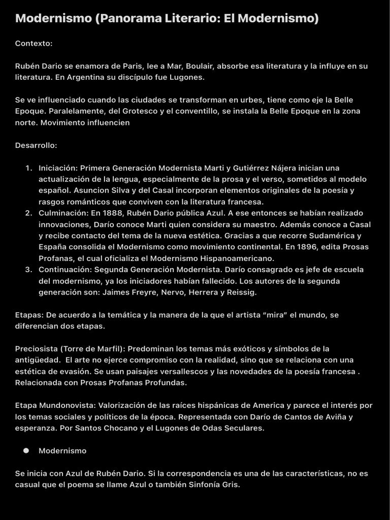 Modernismo (Panorama Literario El Modernismo) | PDF