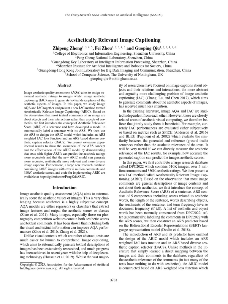 2023 Aesthetically Relevant Image Captioning | PDF