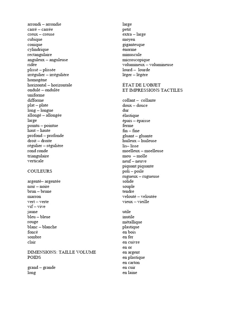 Adjectifs Descriptifs | PDF