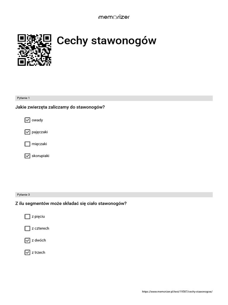 Cechy Stawonogów - WYPEŁNIONY | PDF