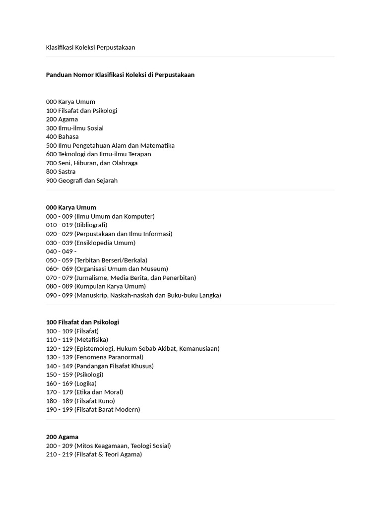 Klasifikasi Koleksi Perpustakaan | PDF