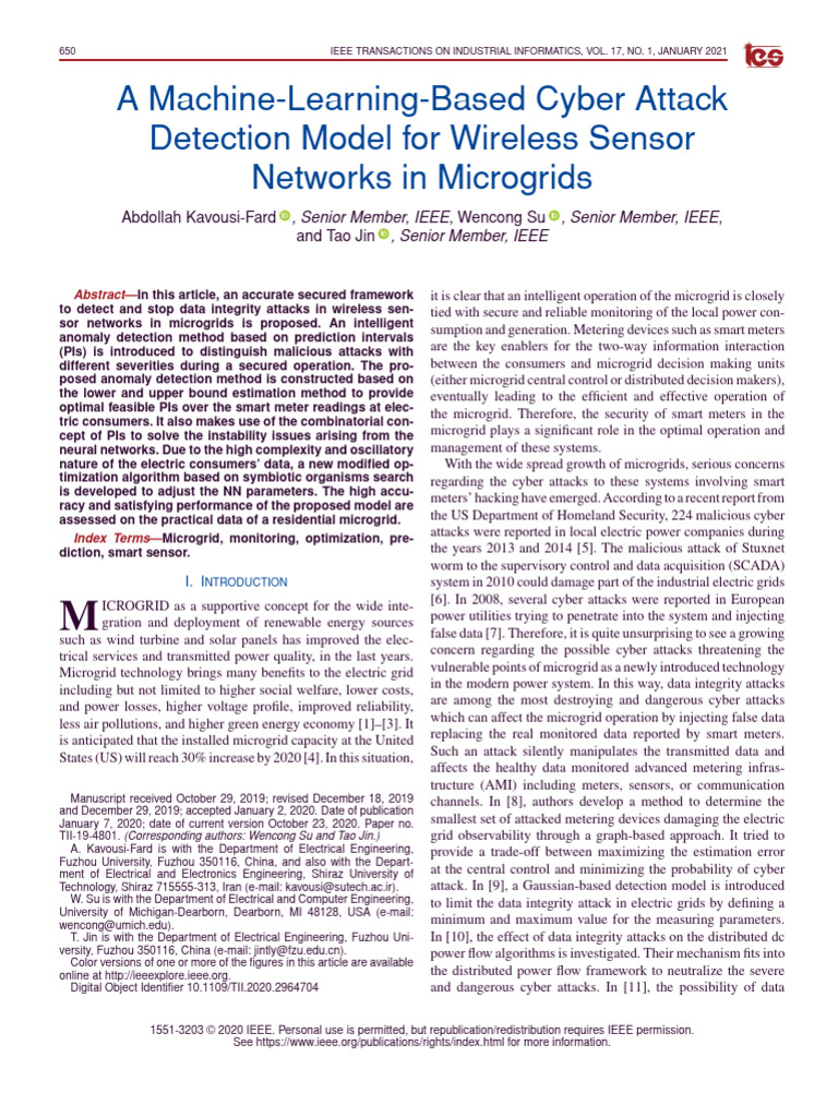 A Machine-Learning-Based Cyber Attack Detection Model For Wireless Sensor Networks in Microgrids ...