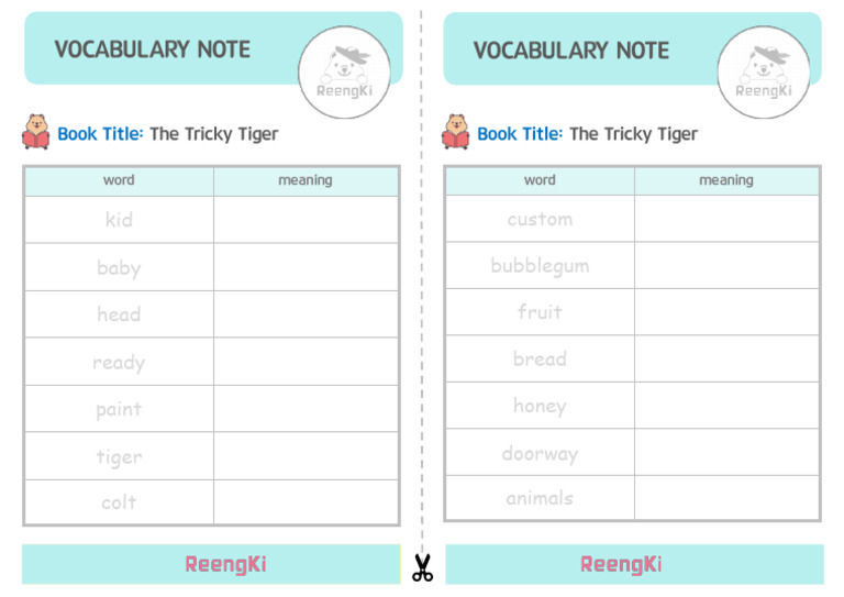 Vocabulary List for "The Tricky Tiger" | PDF
