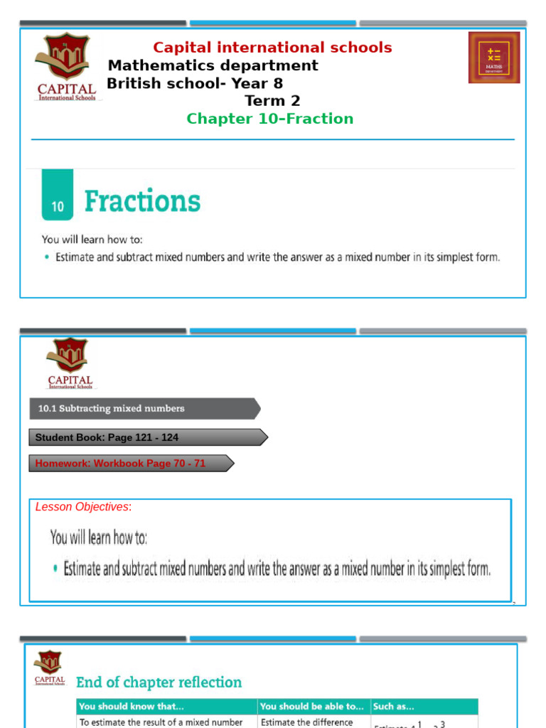 Chapter 10 (y8) - For Teacher -Fraction-subtracting Mixed Numbers (1) | PDF