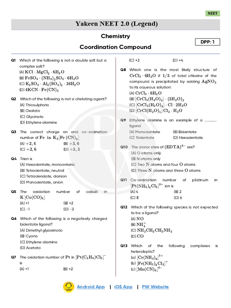 Coordination Compound Notes and DPP | PDF | Coordination Complex | Ligand