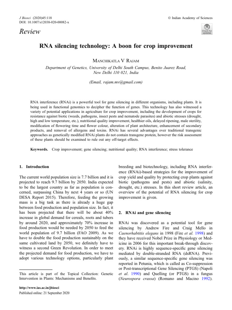 Rnai For Crop Boon Development | PDF | Rna Interference | Micro Rna
