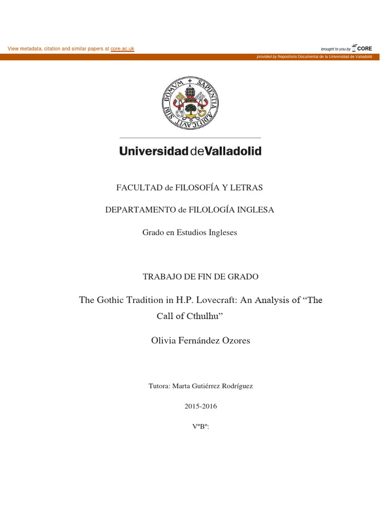 The Gothic Tradition in H P Lovecraft An | PDF | Gothic Fiction | H. P ...