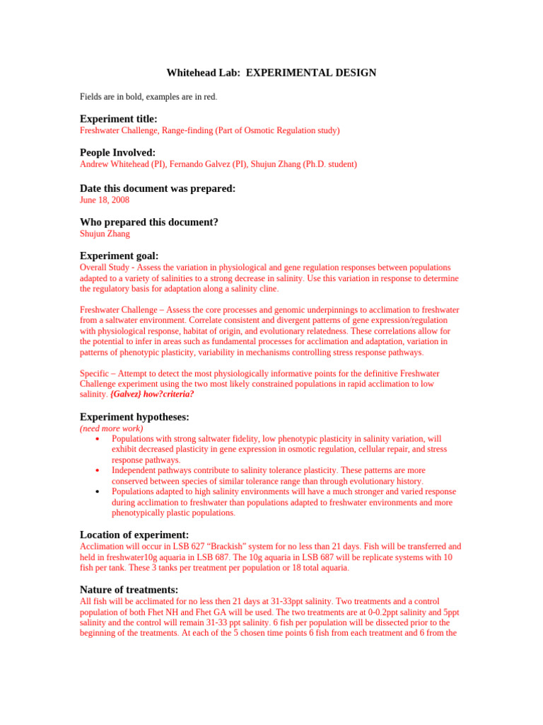 Experimental Design Template | PDF | Phenotype | Aquarium