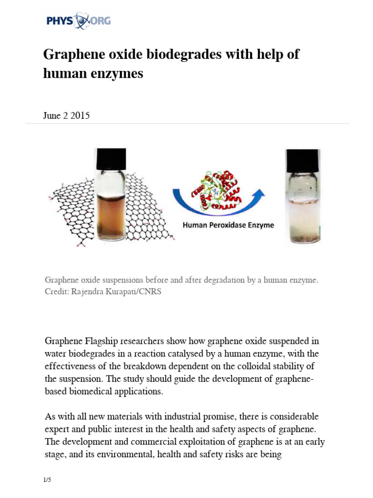 2015-06-graphene-oxide-biodegrades-human-enzymes | PDF | Graphene ...