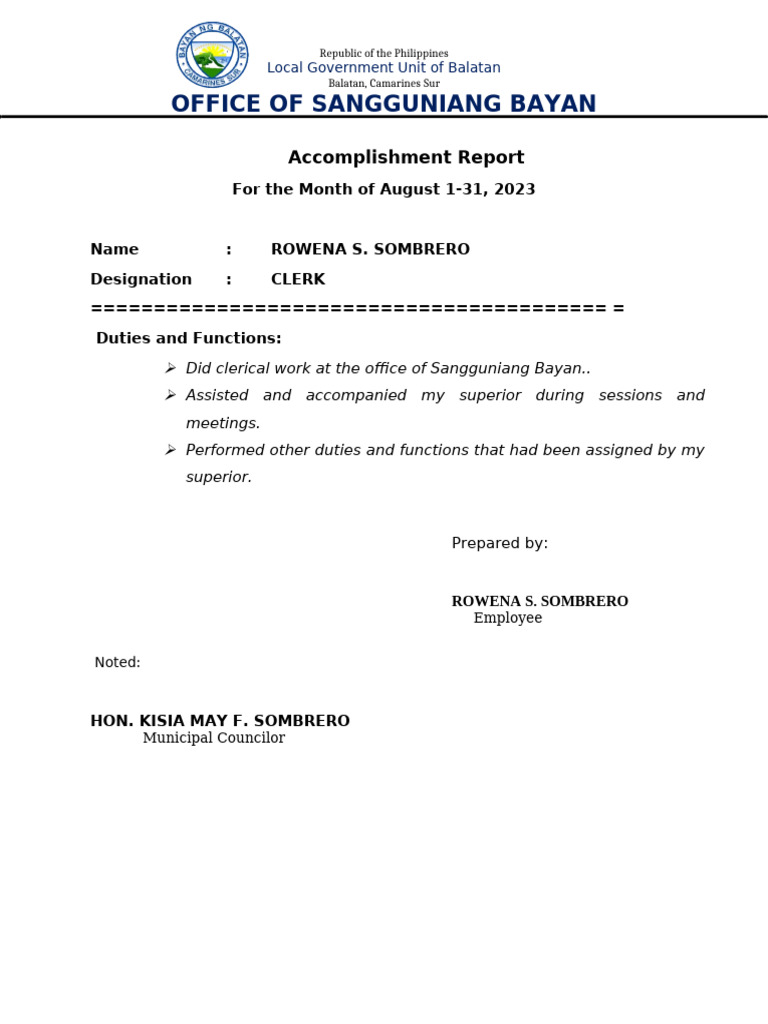August 2023 Sangguniang Bayan Report | PDF
