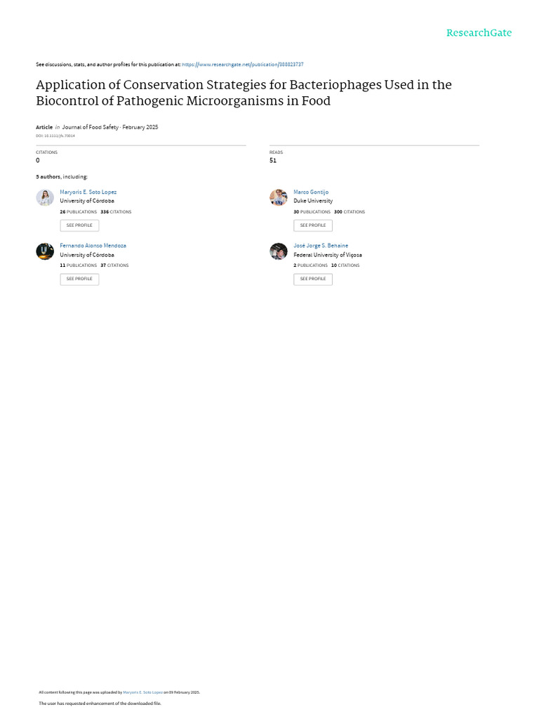 Application of Conservation Strategies For Bacteriophages Used in The Biocontrol of Pathogenic ...