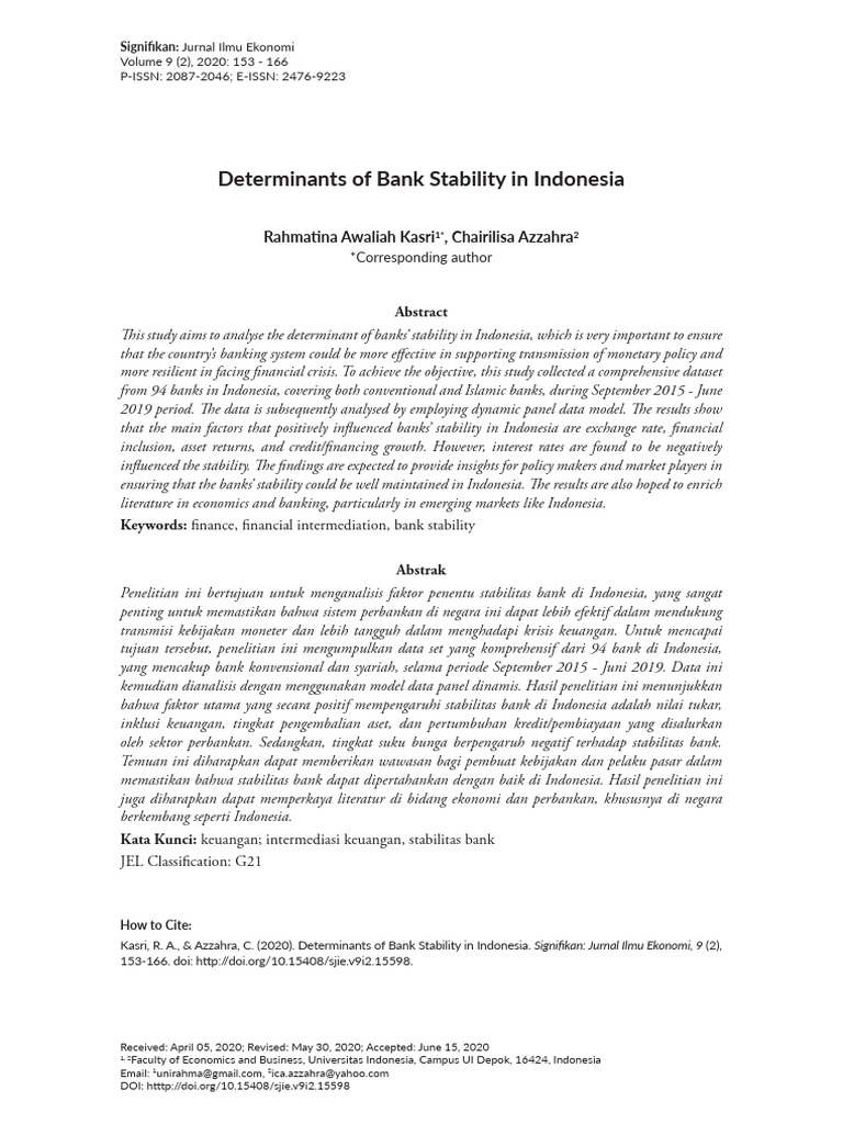 Kasri & Azzahra - 2020 - Determinants of Bank - Stability - in - Indonesia | PDF ...