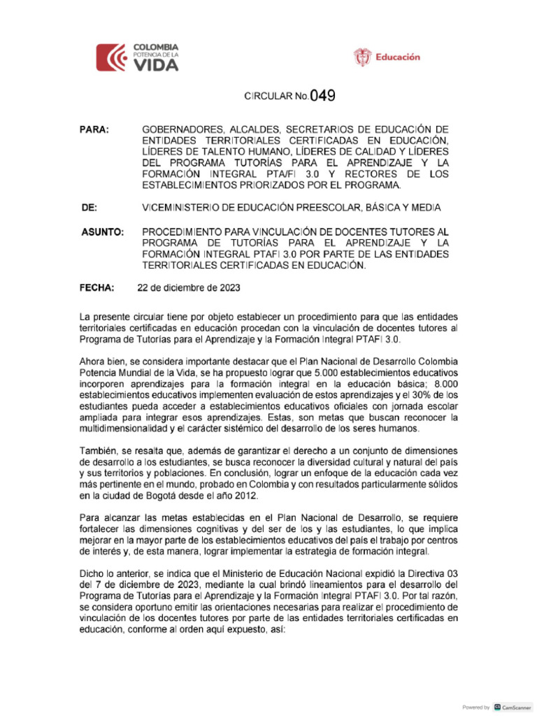 Circular 049 Del 22 de Diciembre de 2023 | PDF