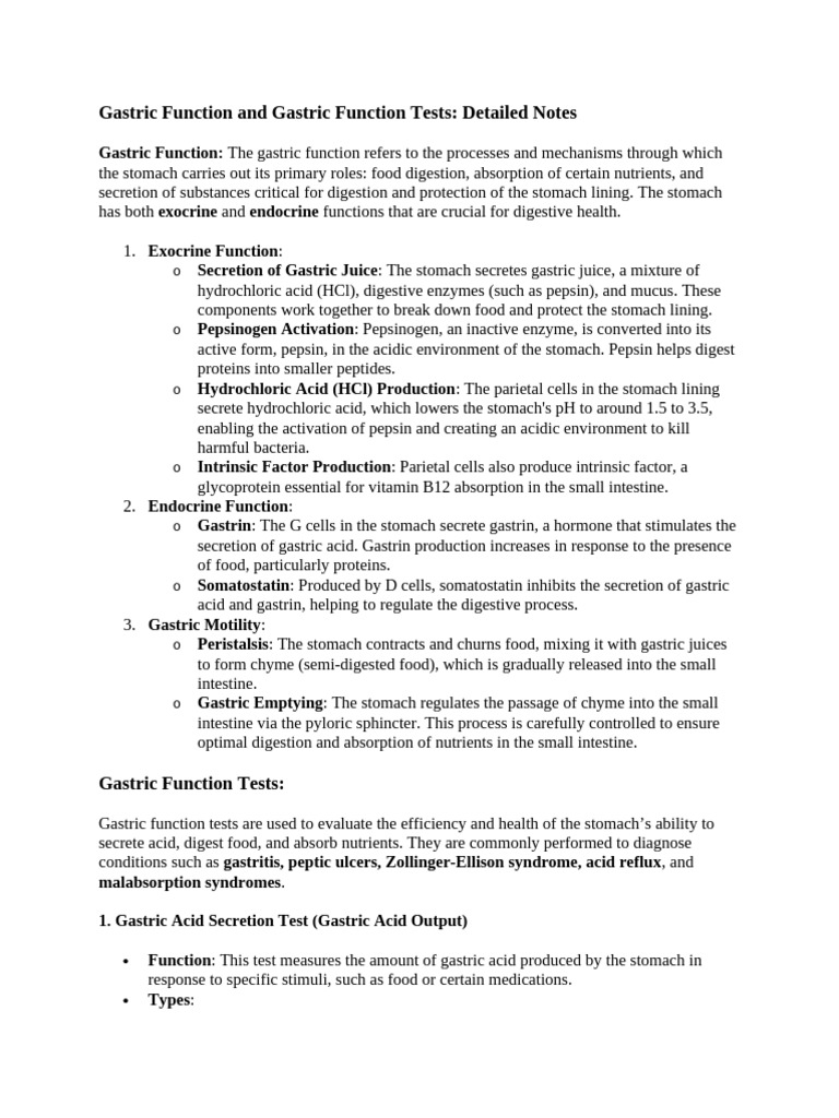 Gastric Function and Gastric Function Tests | PDF | Stomach | Digestion