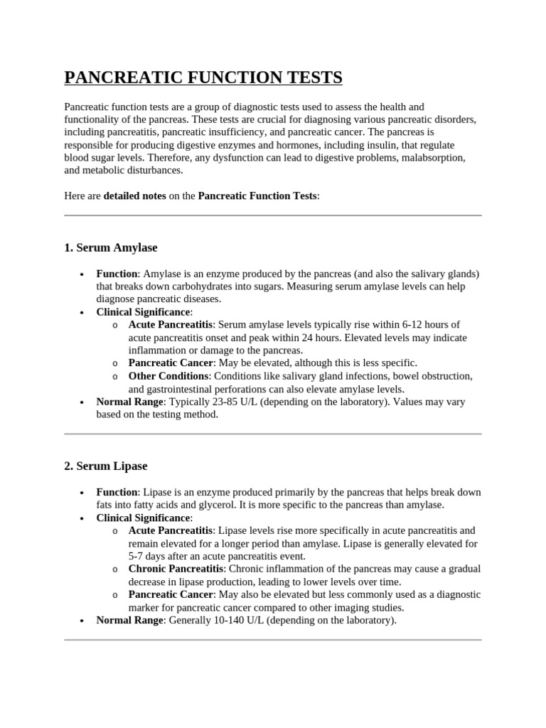 Pancreatic Function Tests | PDF | Pancreas | Medical Specialties