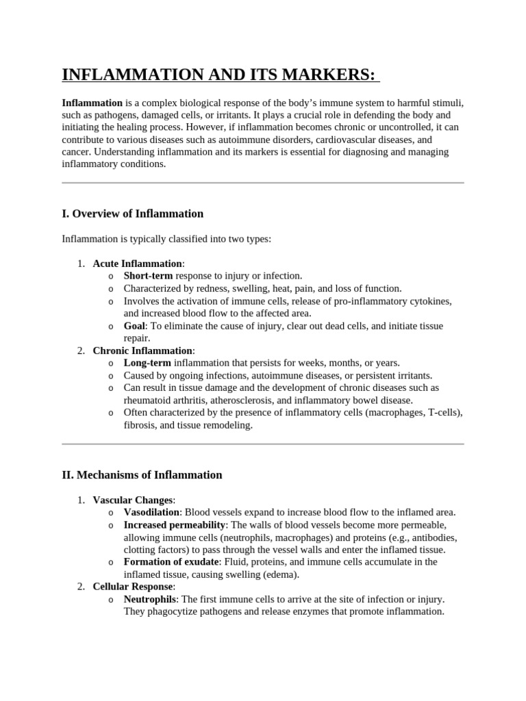 Inflammation and Its Markers | PDF | Inflammation | C Reactive Protein