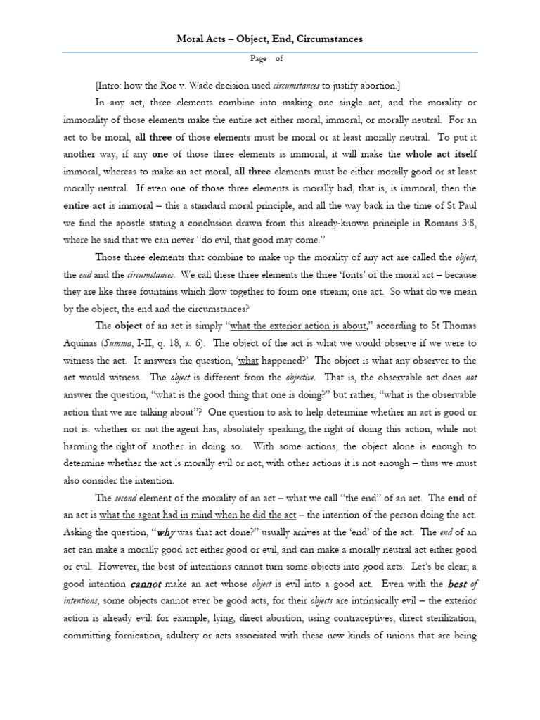 Understanding Moral Acts: Object, End, Circumstances | PDF | Catholic ...