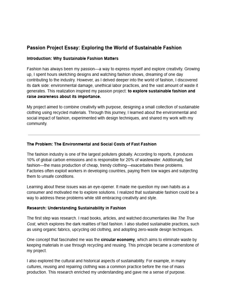 Sample Passion Project Grade 8 | PDF | Fashion | Sustainability