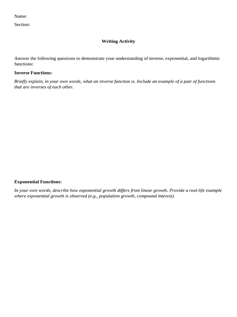 Understanding Inverse, Exponential, and Logarithmic Functions | PDF