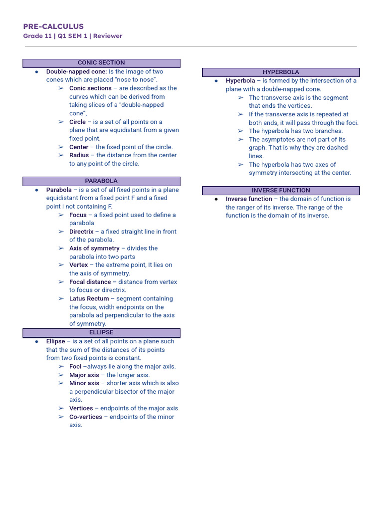 Transes Reviewer For Pre-Calculus - Q1 SEM 1 | PDF | Ellipse ...