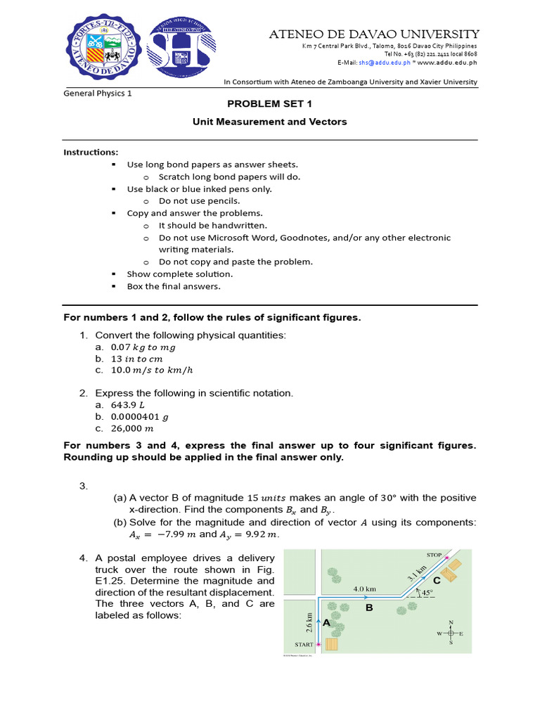 General Physics 1 Problem Set: Vectors | PDF