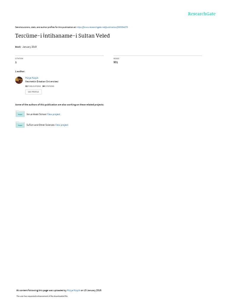 Tercume i Intihaname i Sultan Veled | PDF