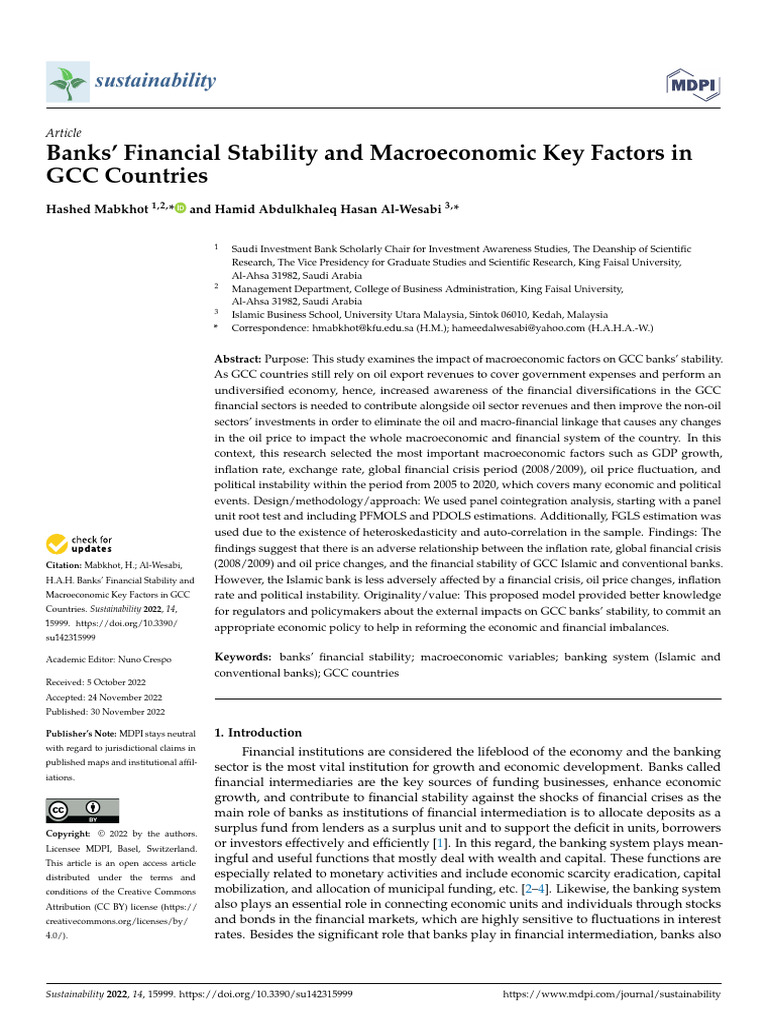Financial Stability of Banks and Key Factors of The Macroeconomics of The GCC Countries | PDF ...