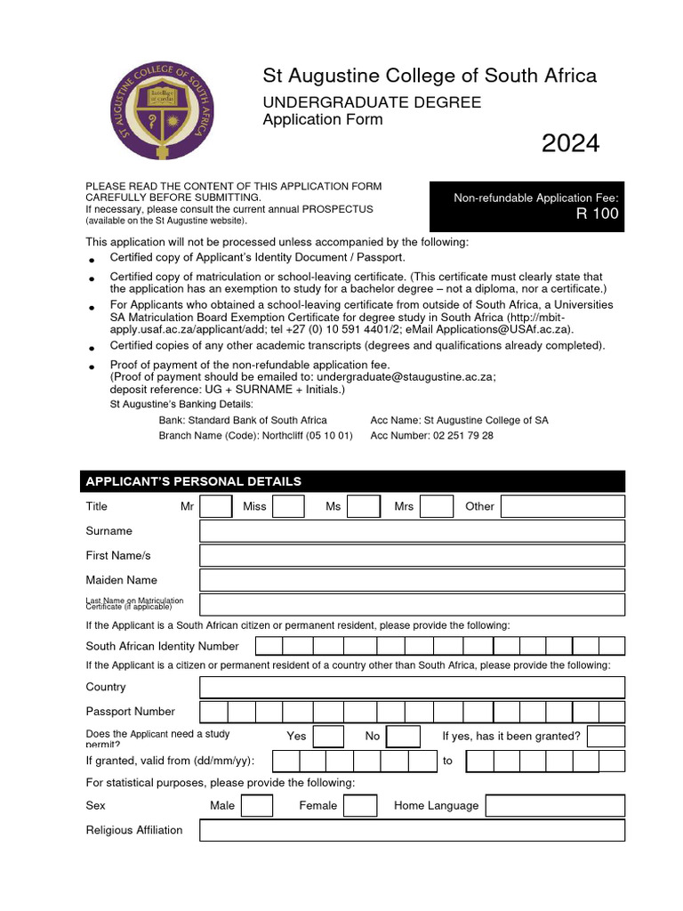 Undergraduate-Application-Form-2024 | PDF | Academic Degree