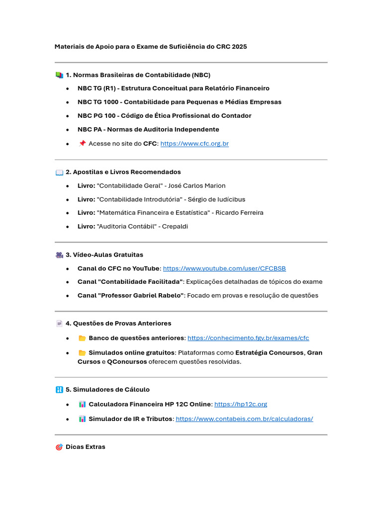 Materiais de Apoio para o Exame de Suficiência Do CRC 2025 | PDF