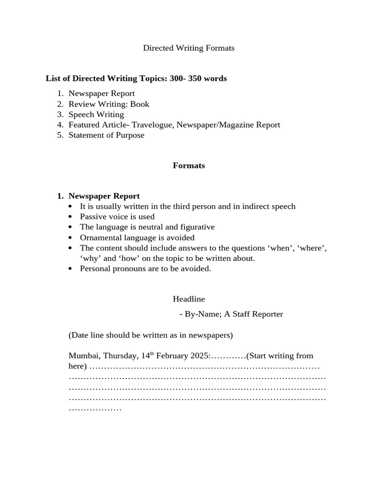 Directed Writing Formats | PDF | Linguistics | Human Communication
