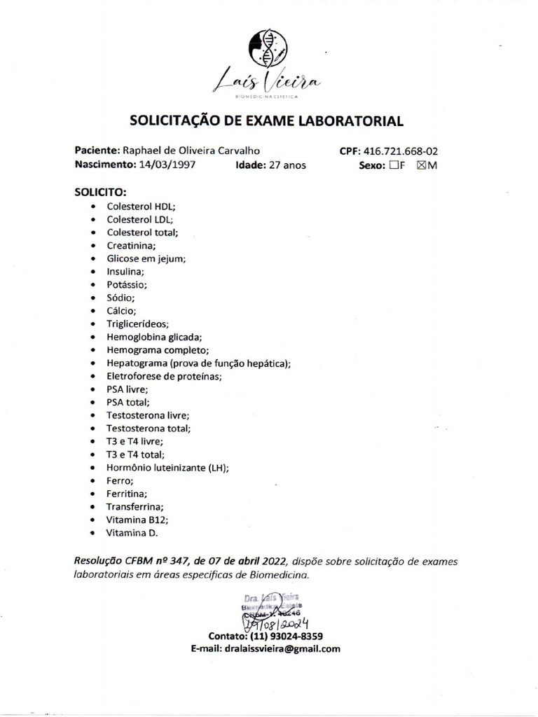 Solicitação de Exame Raphael Oliveira | PDF