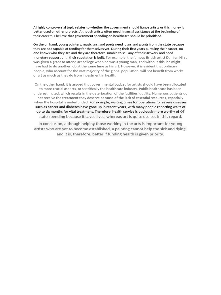 Government Funding: Art vs. Healthcare | PDF