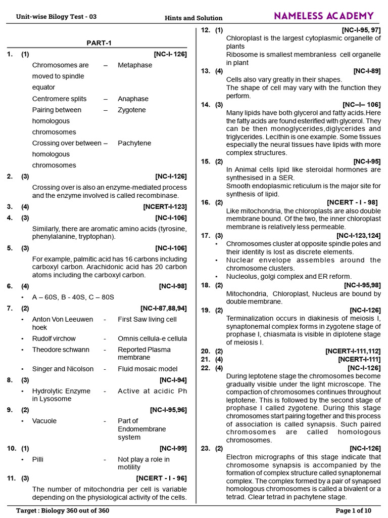 UBT-03 - Solution (22-02-2025) | PDF | Meiosis | Endoplasmic Reticulum