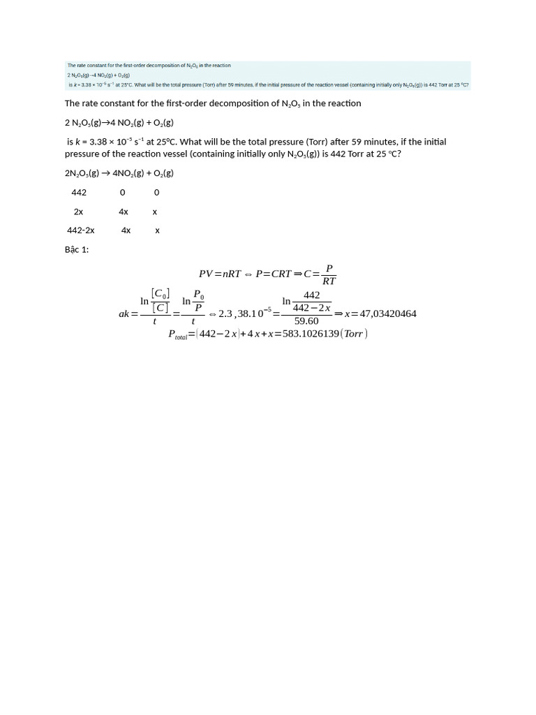 N2O5 Decomposition Rate Constant and Pressure | PDF