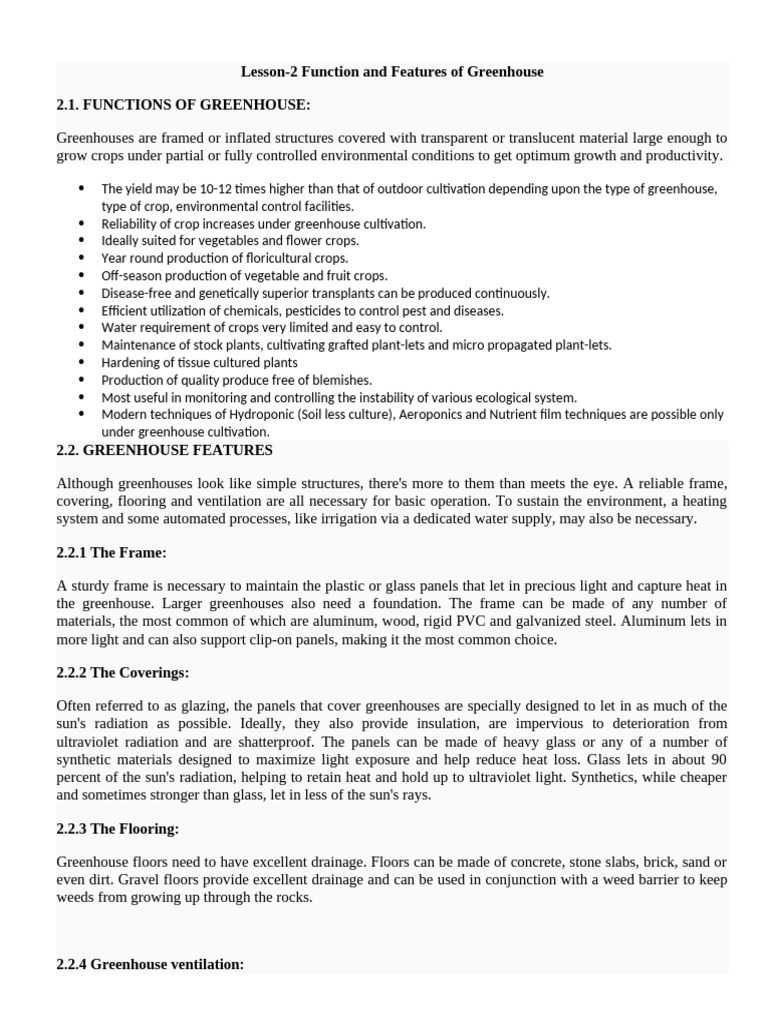 Lecture 2 Functions of Polyhouse | PDF | Greenhouse | Agriculture