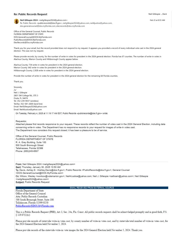 Florida Public Records Request For Write-In Votes For President 2024 ...