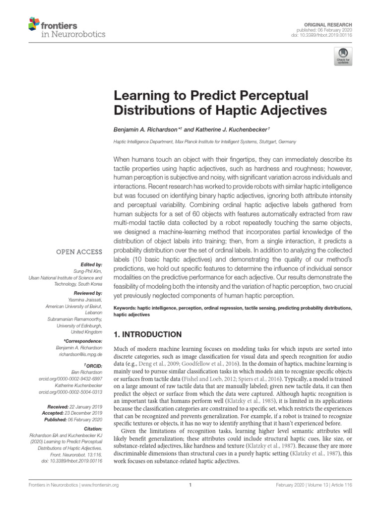 Haptic Adjective Prediction | PDF | Perception | Probability Distribution