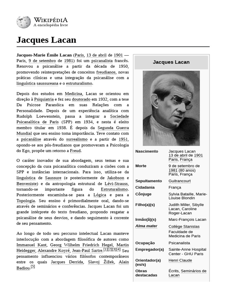 Jacques Lacan: Psicanálise e Estruturalismo | PDF | Jacques Lacan ...