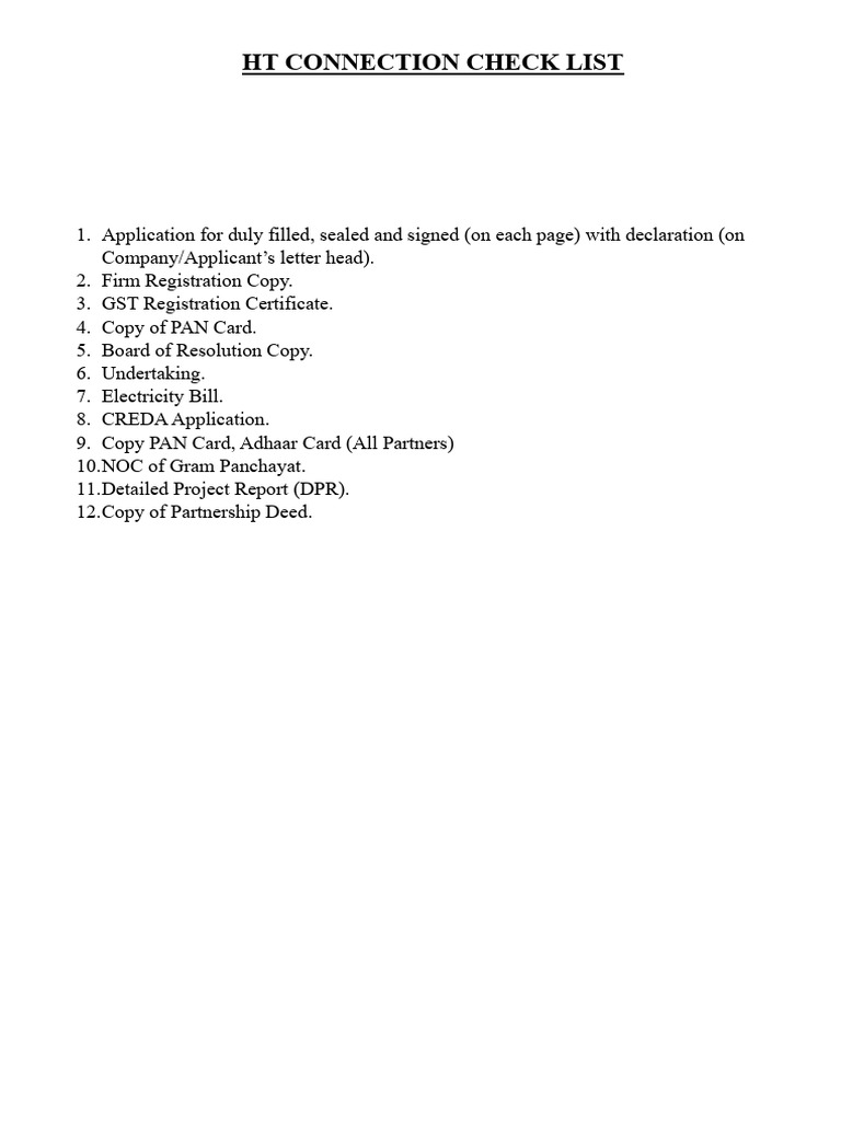 Ht Connection Check List | PDF