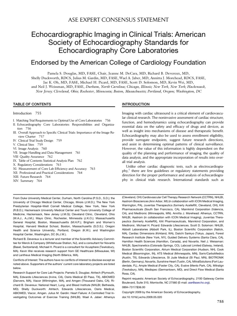 Echo Imaging in Clin Trials ASE Standards for Echo Core Labs | PDF ...