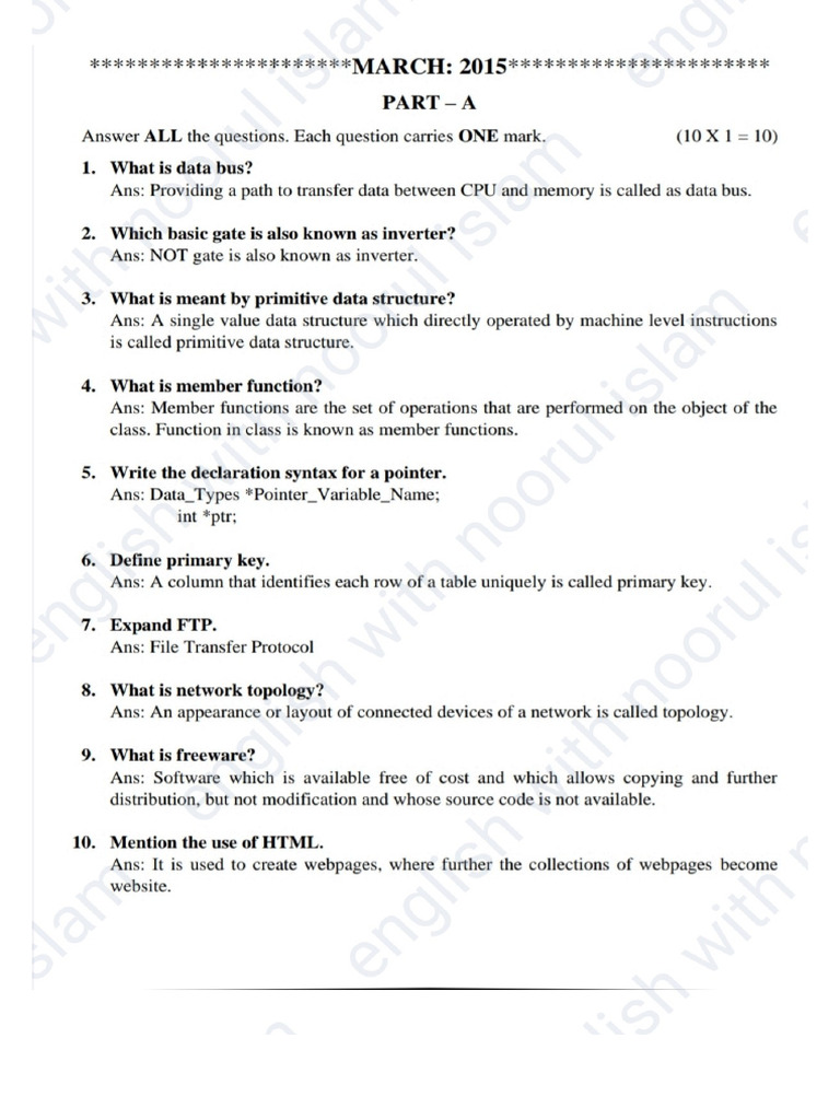 2nd PU CS Question With Ans PDF | PDF