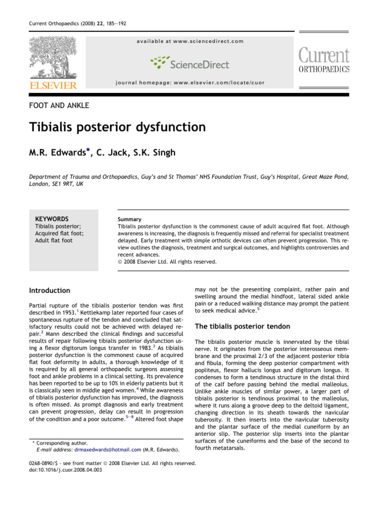 Tibialis Posterior Dysfunction | PDF | Foot | Ankle