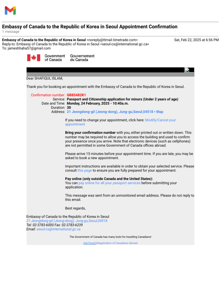 Gmail - Embassy of Canada To The Republic of Korea in Seoul Appointment ...