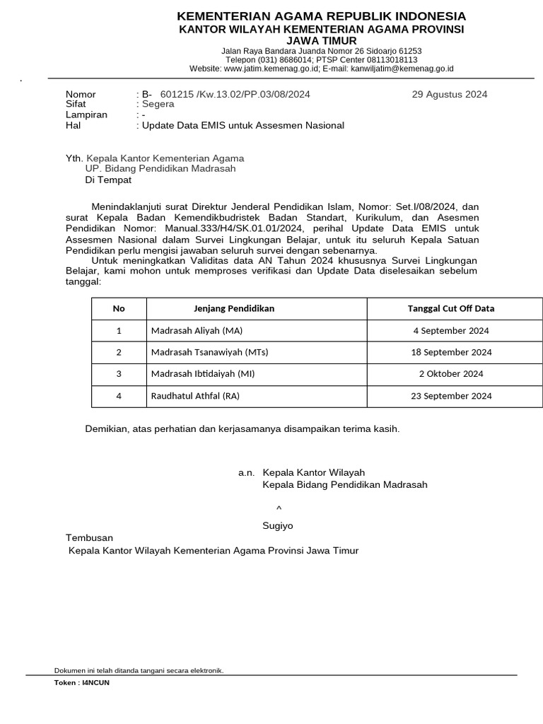Update Data EMIS Untuk Assesmen Nasional | PDF