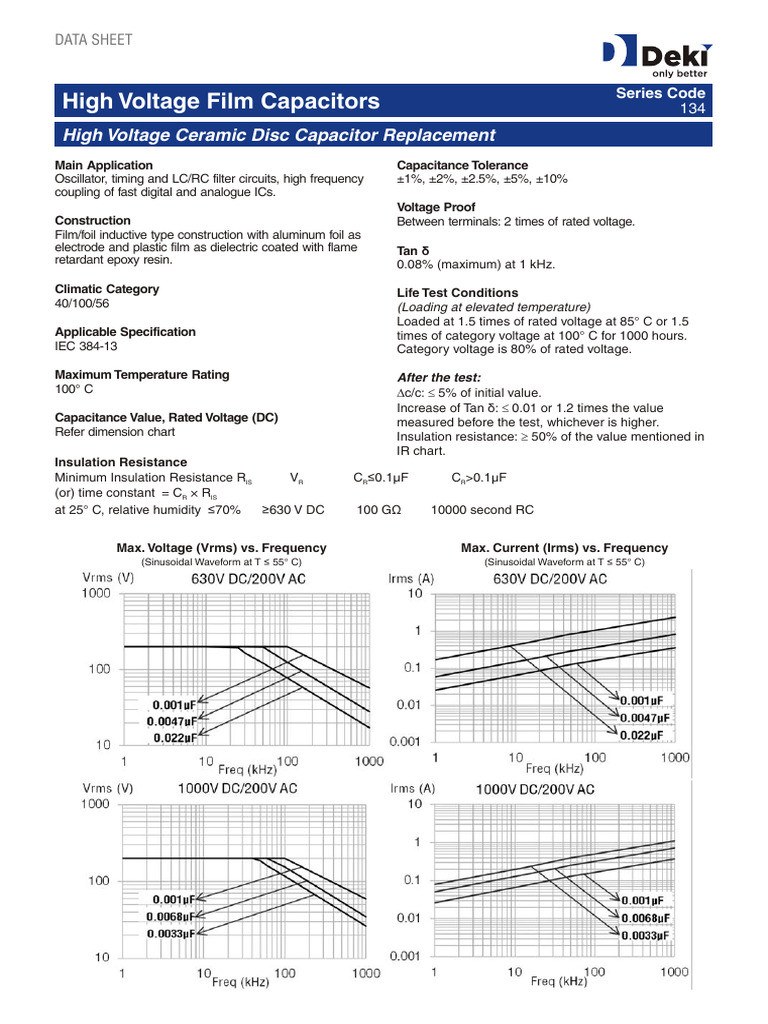 High Voltage Film Capacitor Data Sheet | PDF | Capacitor | Electric Power