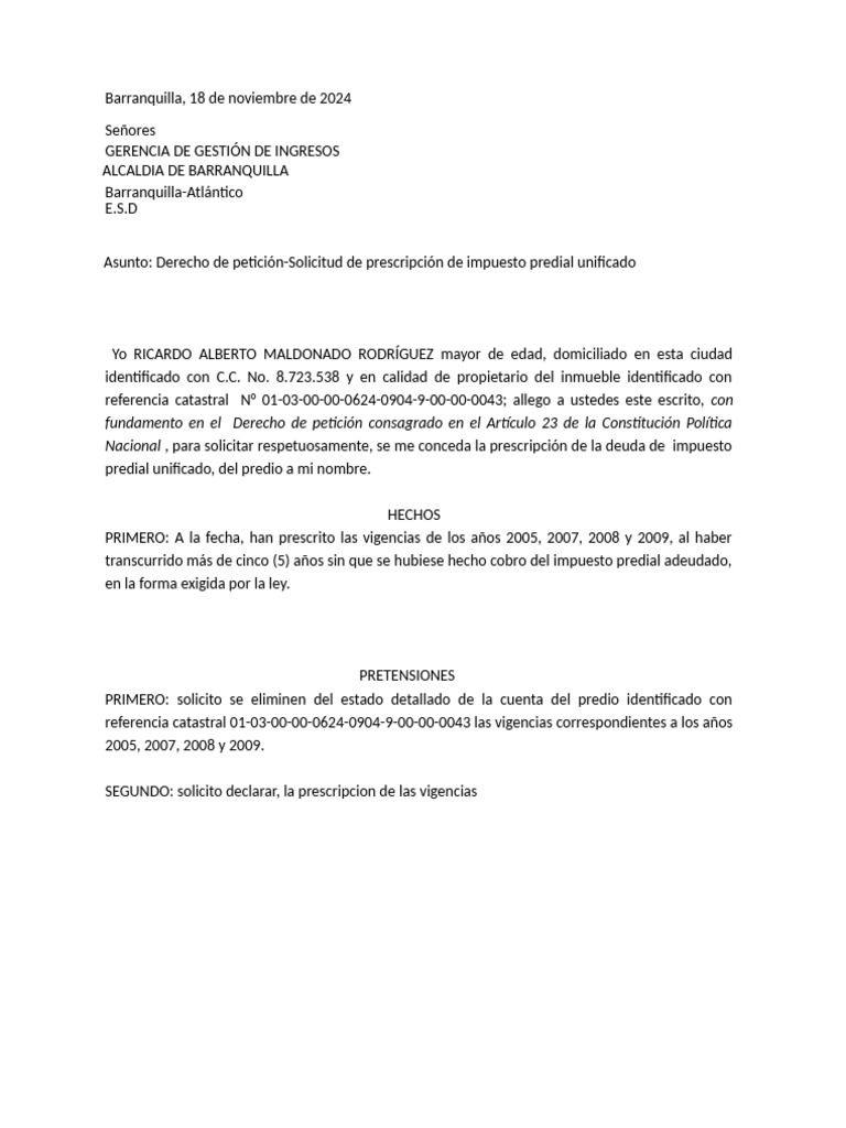 Solic Presc Impuesto Predial | PDF