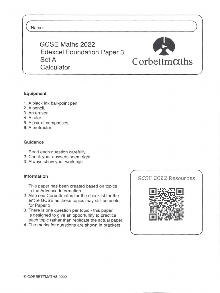 2022 Edexcel Foundation 3A Answers | PDF